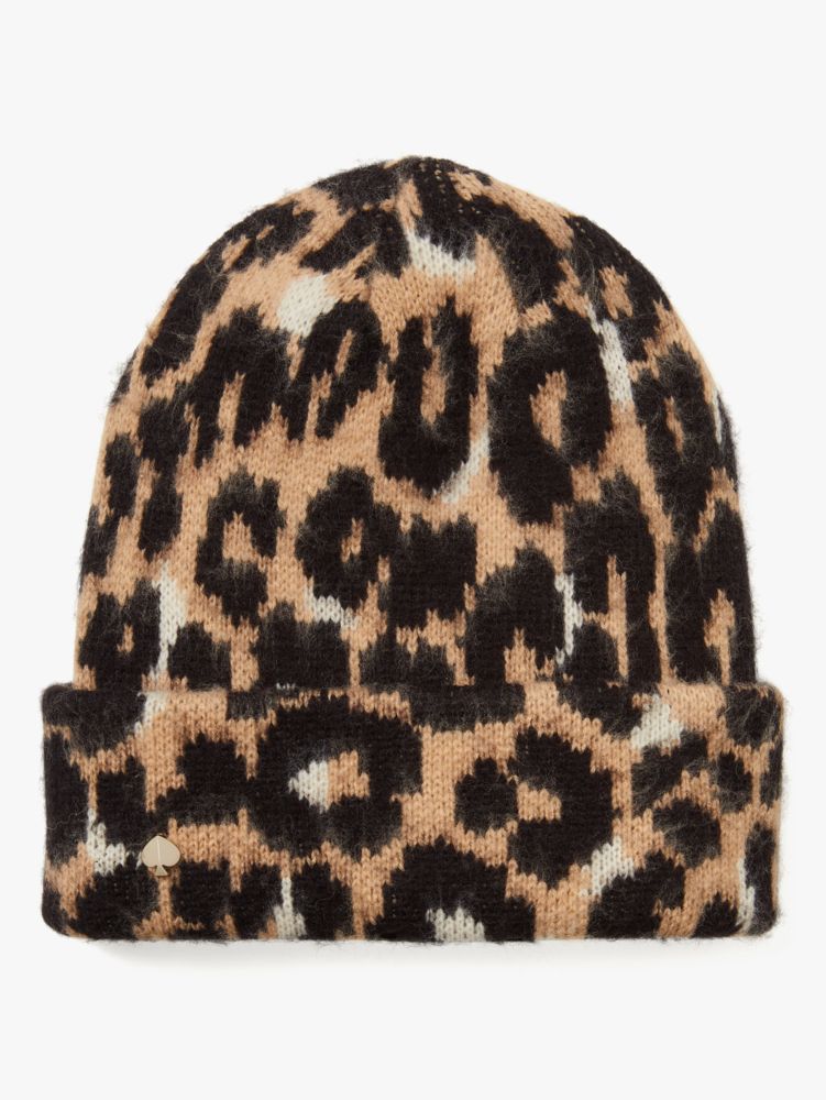 Kate Spade Leopard Print Beanie Winter Hat - munimoro.gob.pe