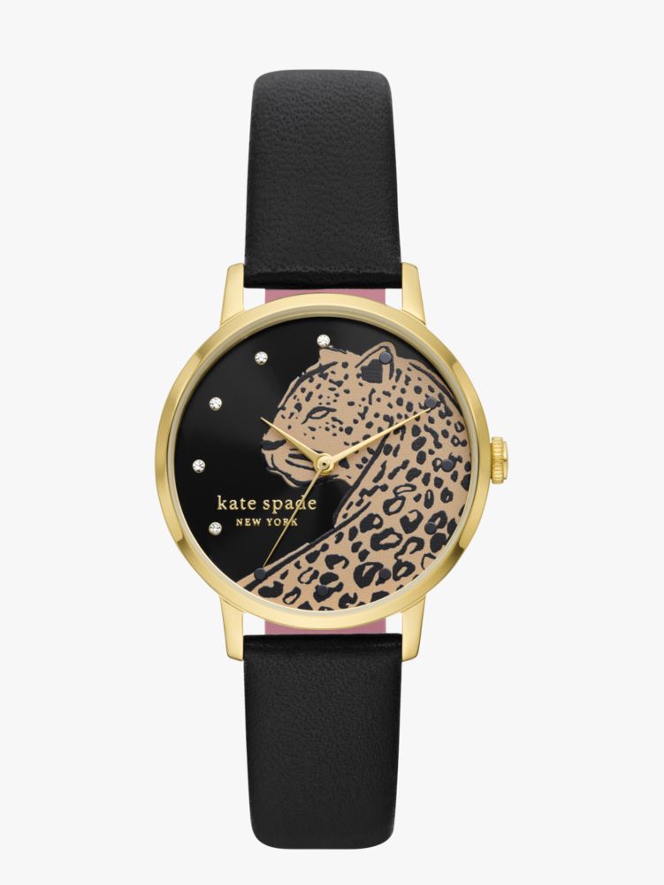 Metro Leopard Black Leather Watch | Kate Spade New York